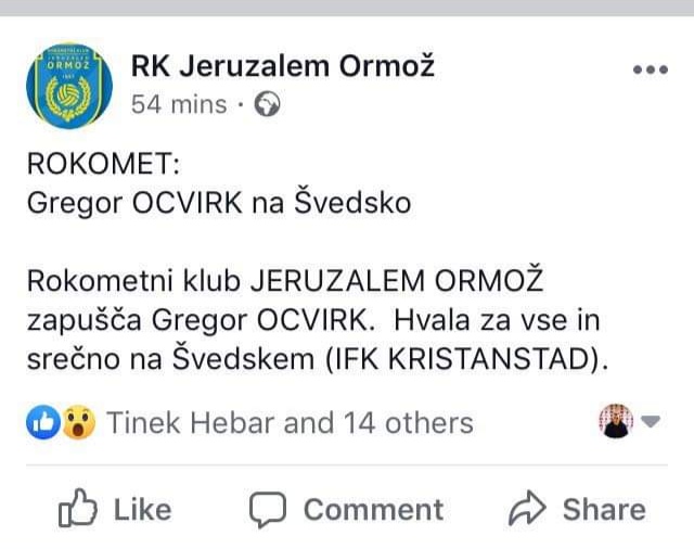 URADNO: Gregor Ocvirk odhaja na Švedsko! - ROKOMET.net